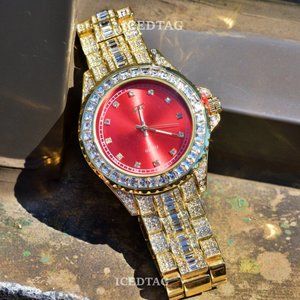 Accessories | Hiphop Bling Mens Red Face Dial Luxury Watch | Poshmark